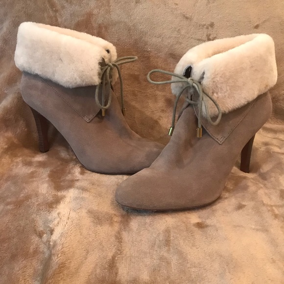 Coach | Shoes | Coach Tan Suede Booties With W Fur Trim Size 95 | Poshmark